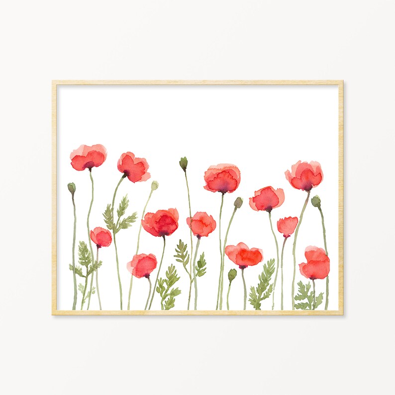 Poppy Flower Print Printable Wall Art instant Download DIY | Etsy