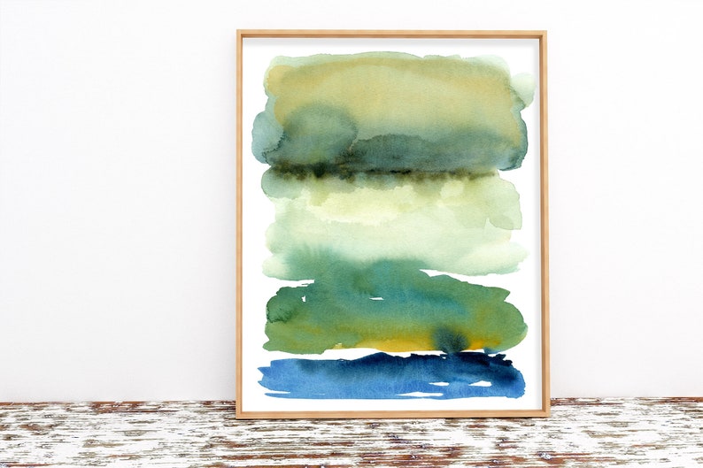 Abstract Watercolor Print Blue Green Stripes Printable Wall | Etsy