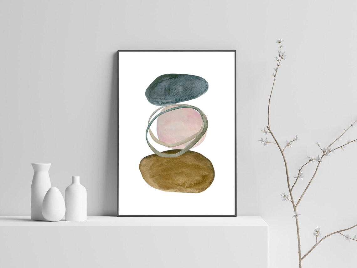 Zen Watercolor Wall Art Printable Neutral Shapes Peaceful | Etsy