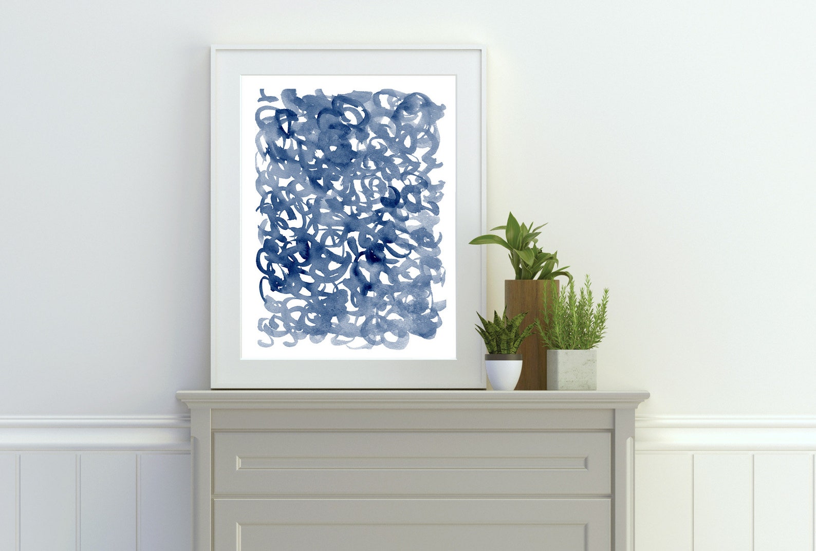 Abstract Blue Print Watercolor Brush Strokes Printable Wall | Etsy