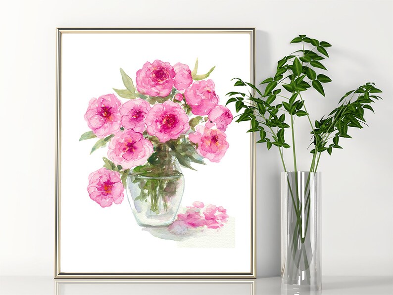 Pink Flower Print Watercolor Flower Wall Art Printable Instant - Etsy