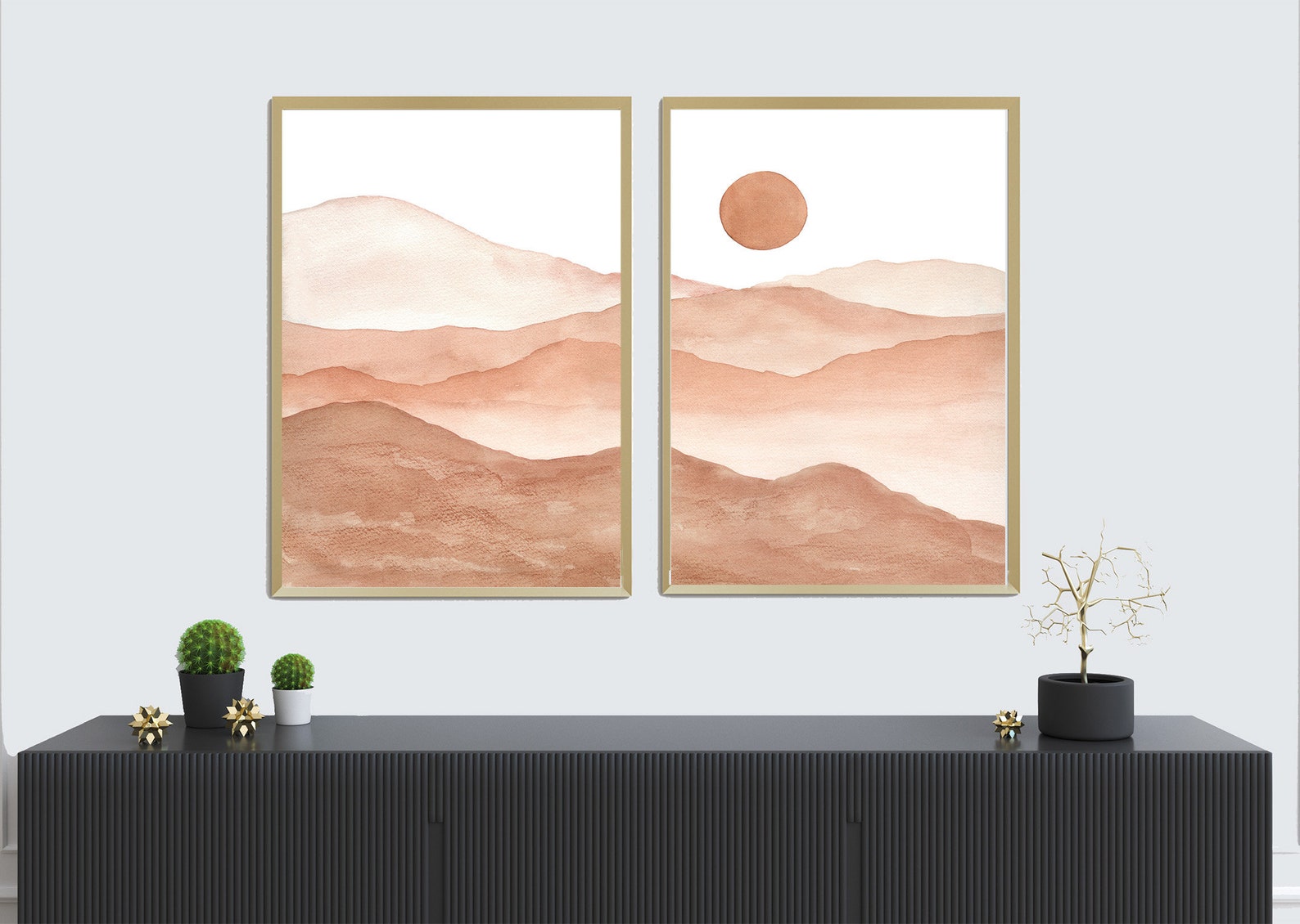 Boho Mountain Sun Landscape Print Set of 2 Digital Download - Etsy