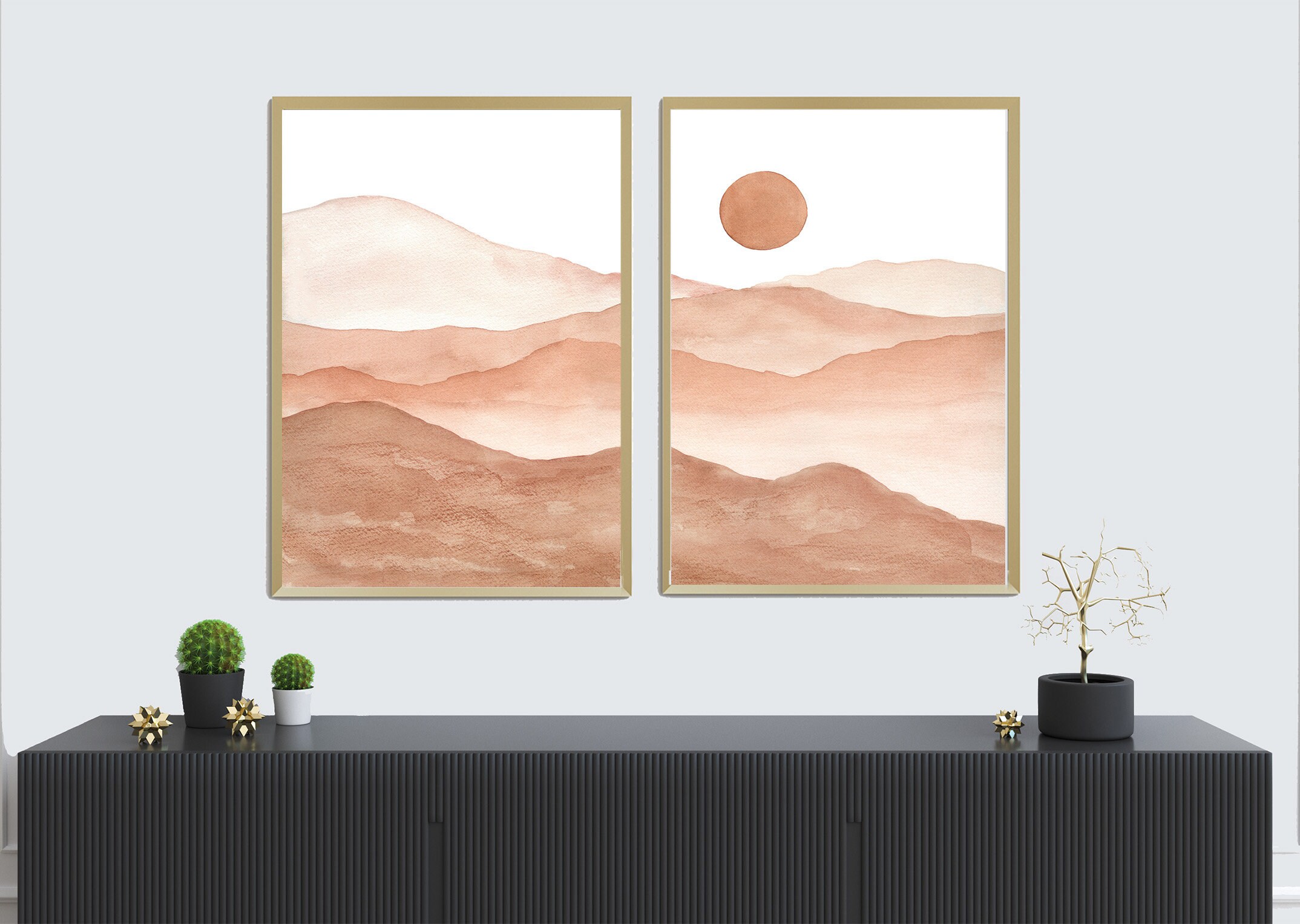 Boho Mountain Sun Landscape Print Set of 2 Digital Download - Etsy