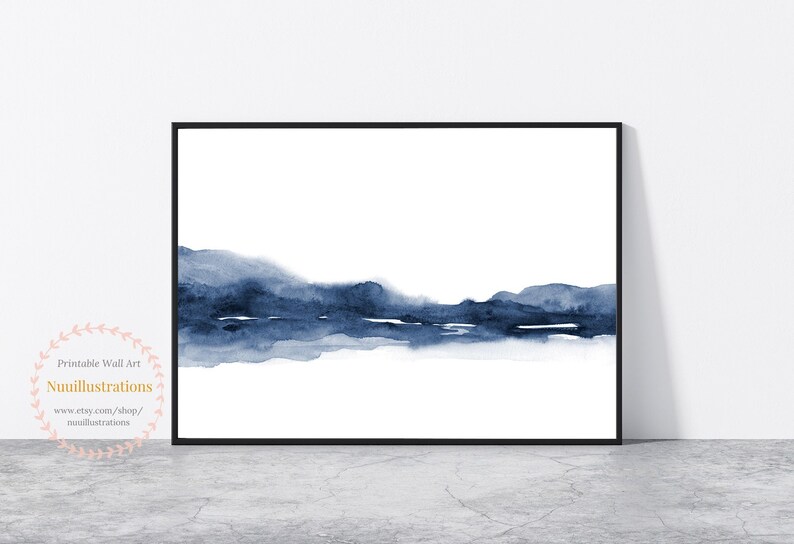 Neutral Blue Landscape Print Minimal Abstract Watercolor Printable ...