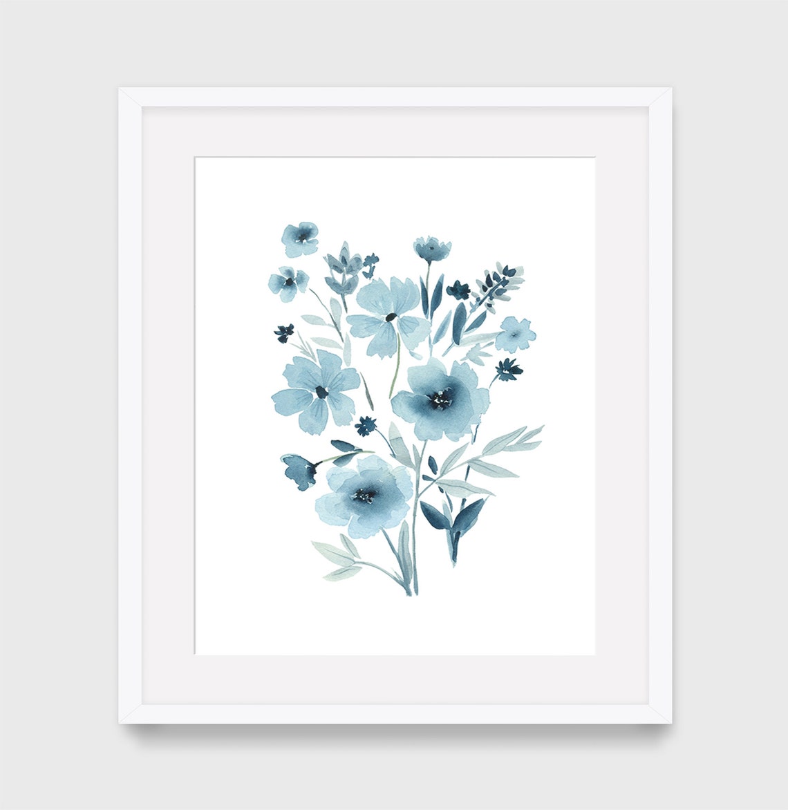 Blue Flower Print Printable Wall Art Abstract Floral Bouquet - Etsy