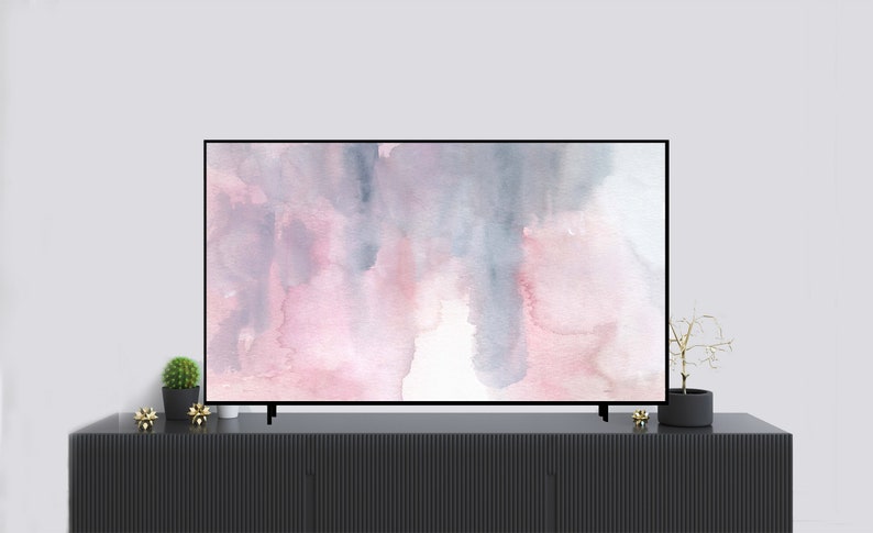 Frame TV Art Abstract Pink and Blue Watercolor Neutral Pastel | Etsy
