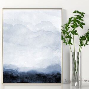 Blue Landscape Wall Art Print Minimal Abstract Monotone Instant ...