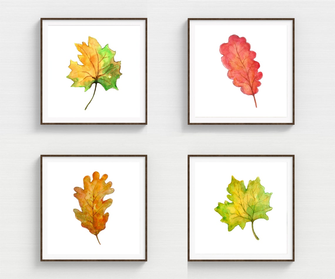 Autumn Leaves Art Printable Fall Leaves Wall Art Set of 4 | Etsy