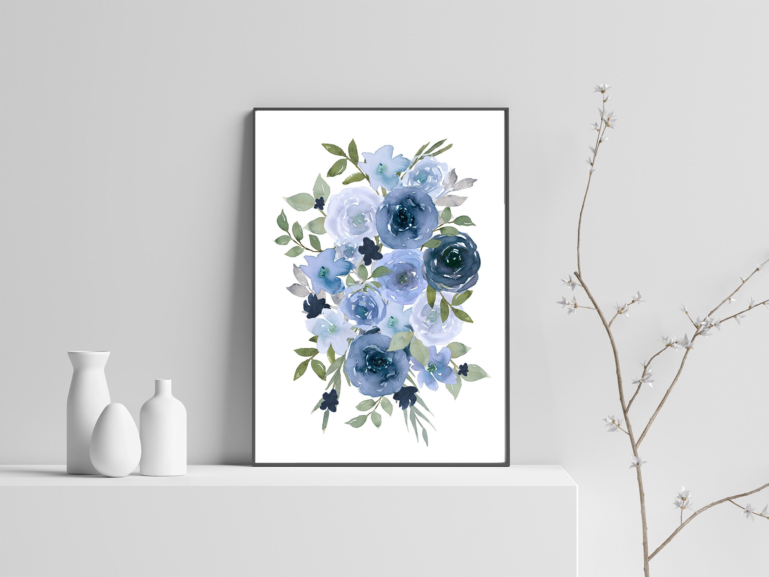 Blue Rose Bouquet Flower Printable Art Instant Download Floral Print ...