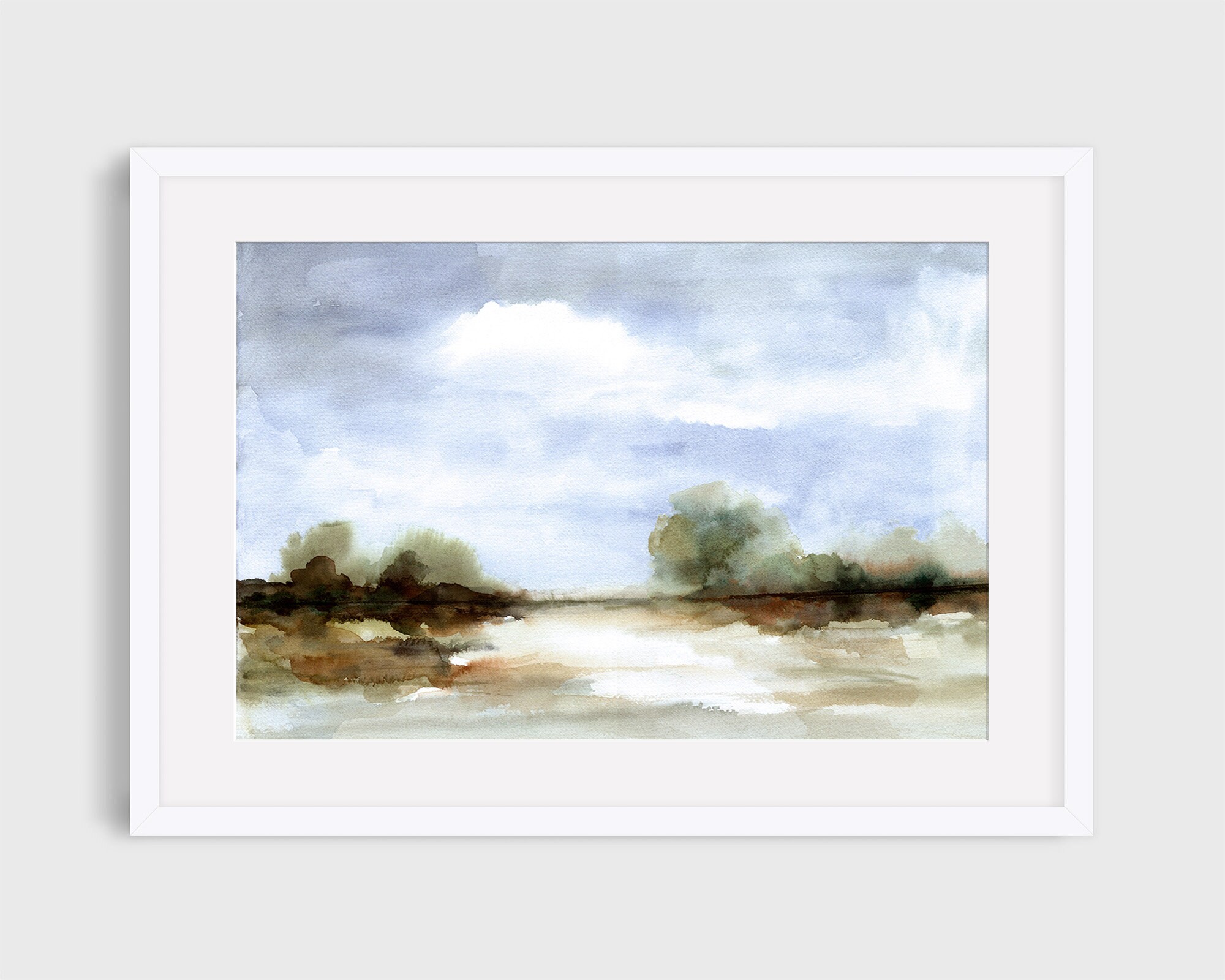 Neutral Landscape Watercolor Print Sky and Field Printable - Etsy
