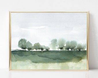 Neutral Tree Landscape Print Printable Wall Art Minimal | Etsy
