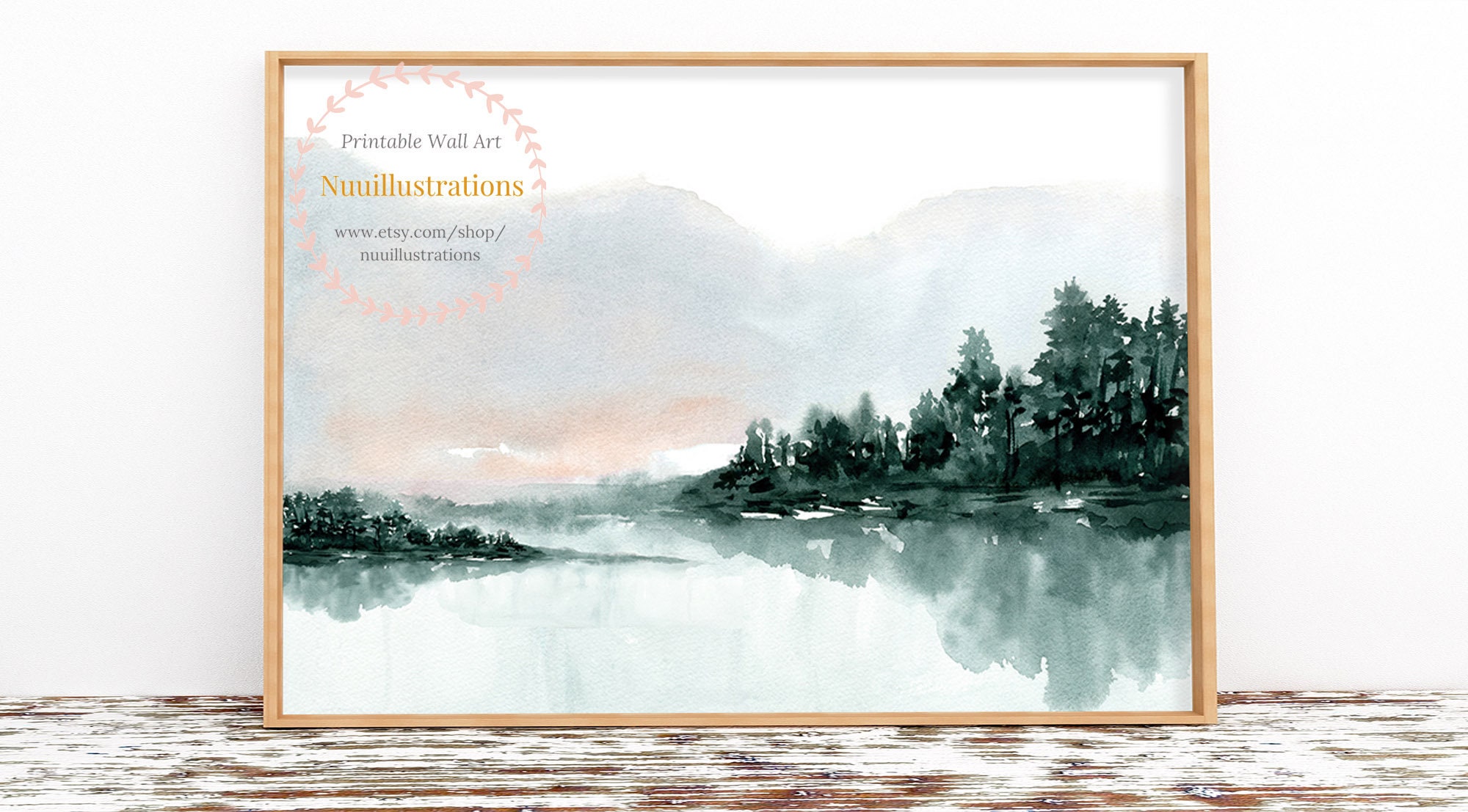 Landscape Printable Wall Art Peaceful Scene Hill Tree Lake - Etsy