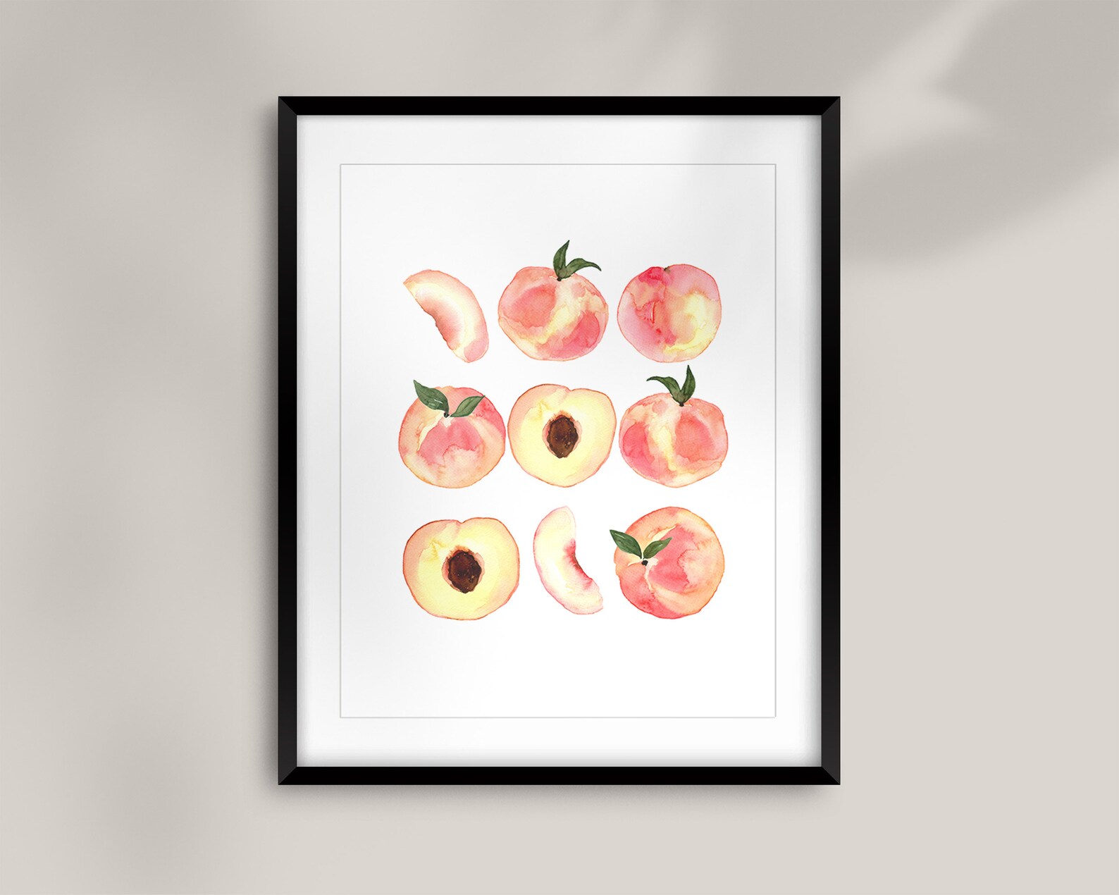 Watercolor Peach Fruit Print Printable Wall Art Instant - Etsy