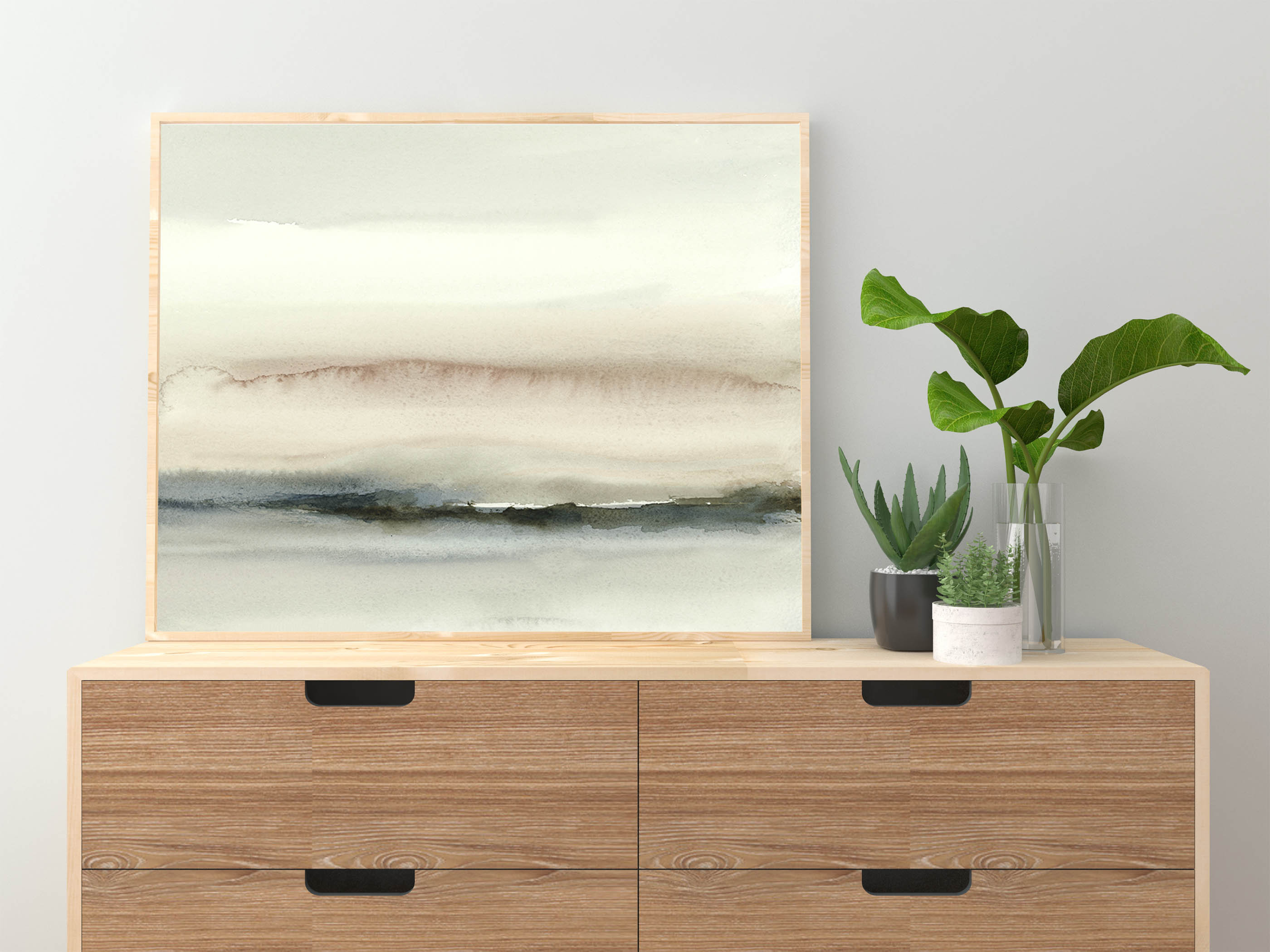 Neutral Abstract Landscape Print Watercolor Printable Wall Art | Etsy