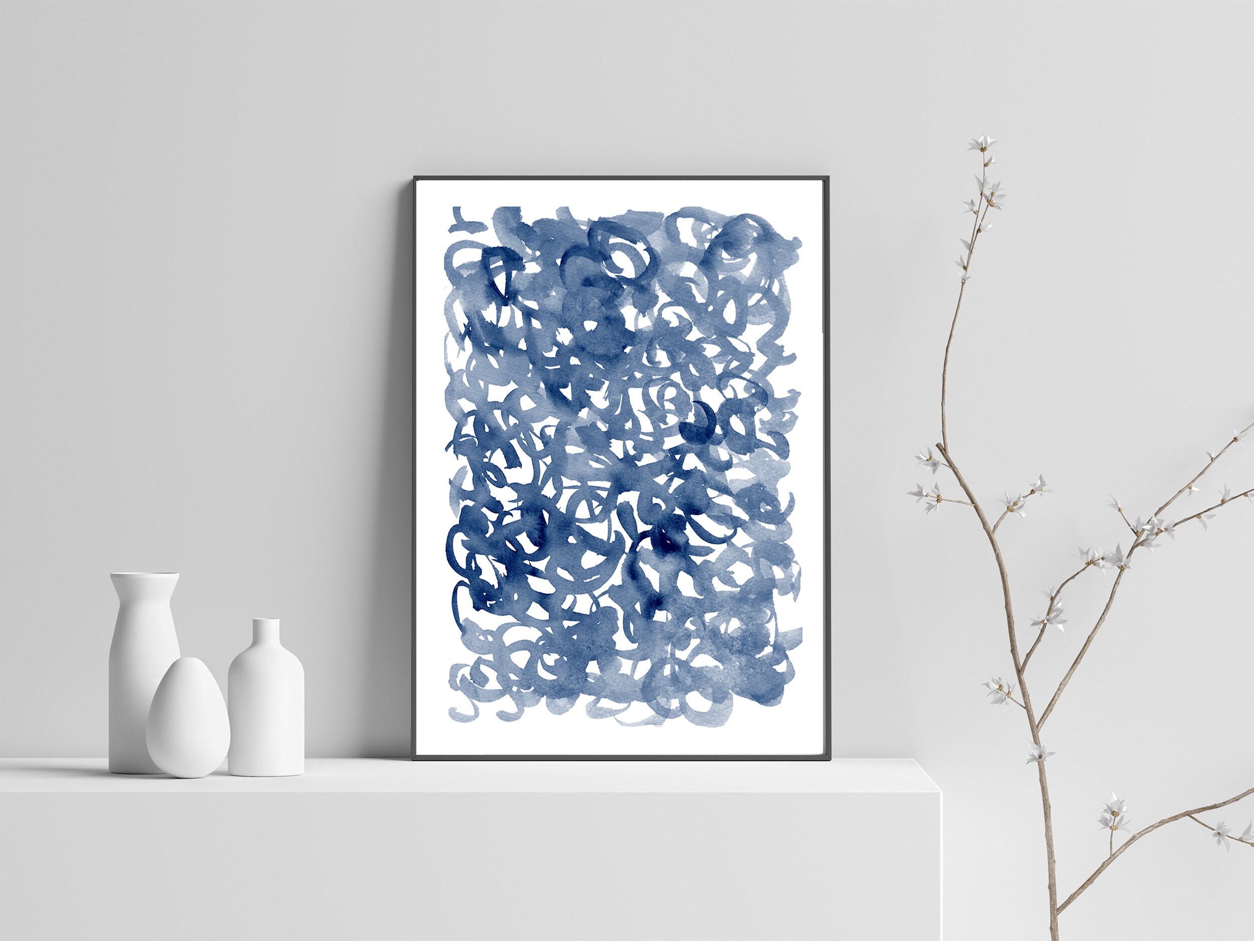 Abstract Blue Print Watercolor Brush Strokes Printable Wall | Etsy