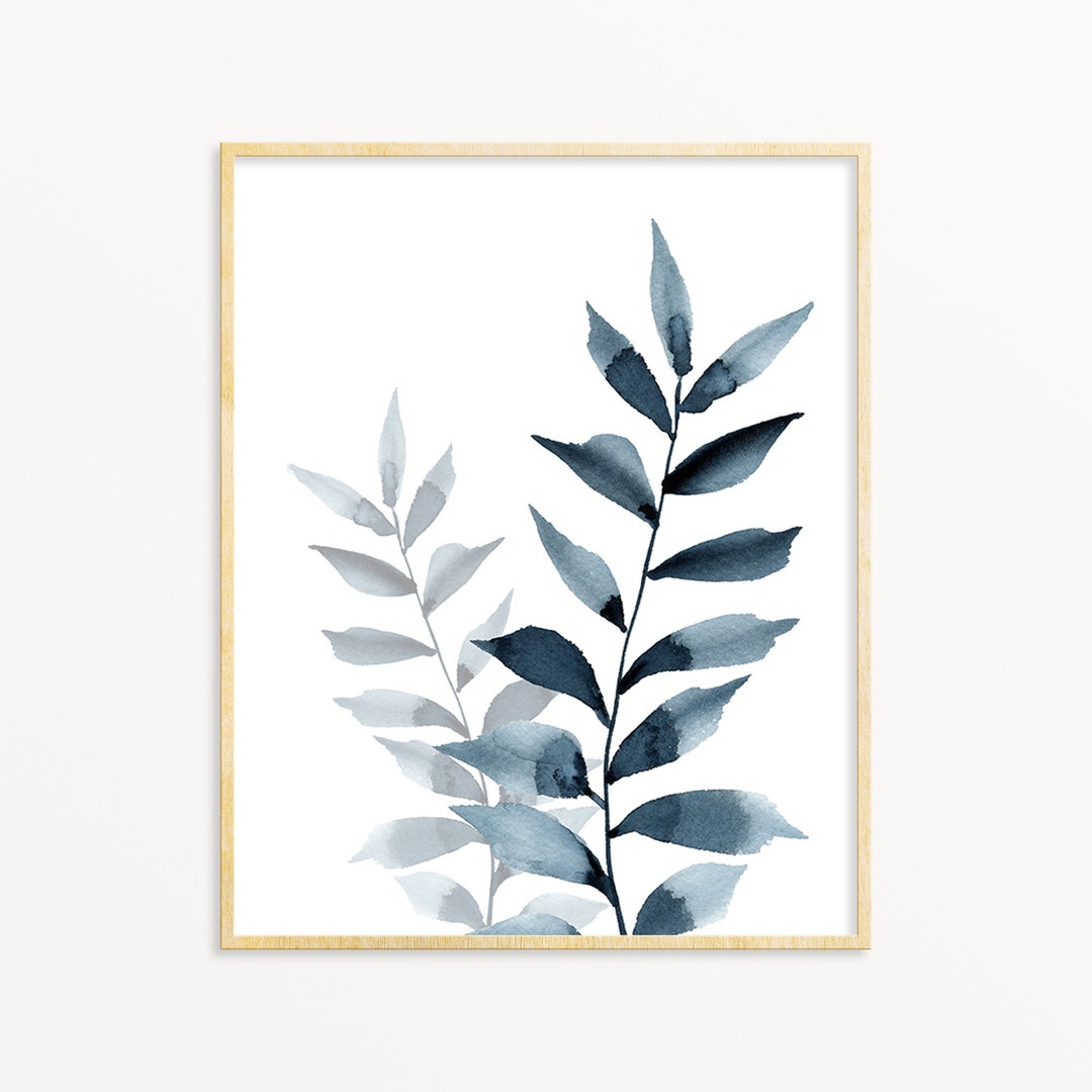 Leaf Print Blue Leaves Printable Wall Art Watercolor Leaves ...