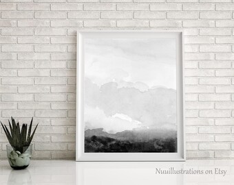 Green Landscape Wall Art Print Minimal Abstract Monotone | Etsy