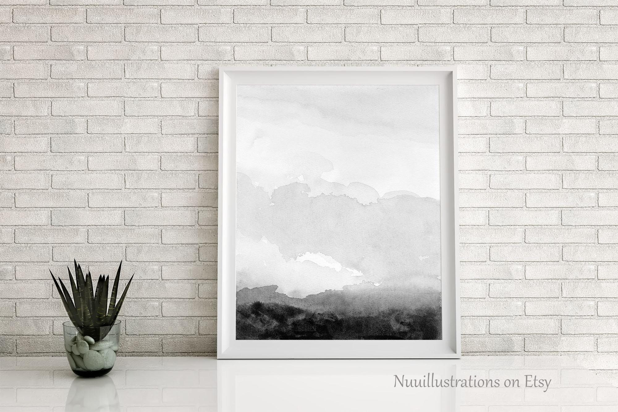 Black Gray Landscape Wall Art Print Minimal Abstract Monotone | Etsy