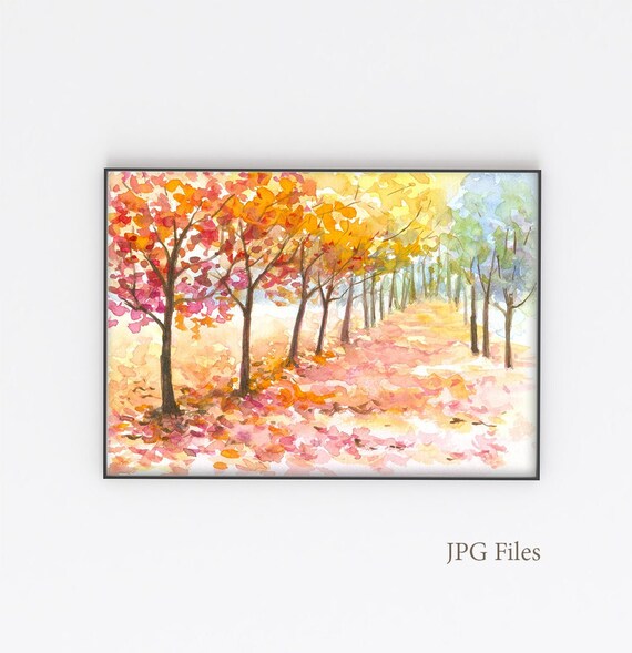 Tree Landscape Print Instant Download Fall Autumn Forest Wood | Etsy
