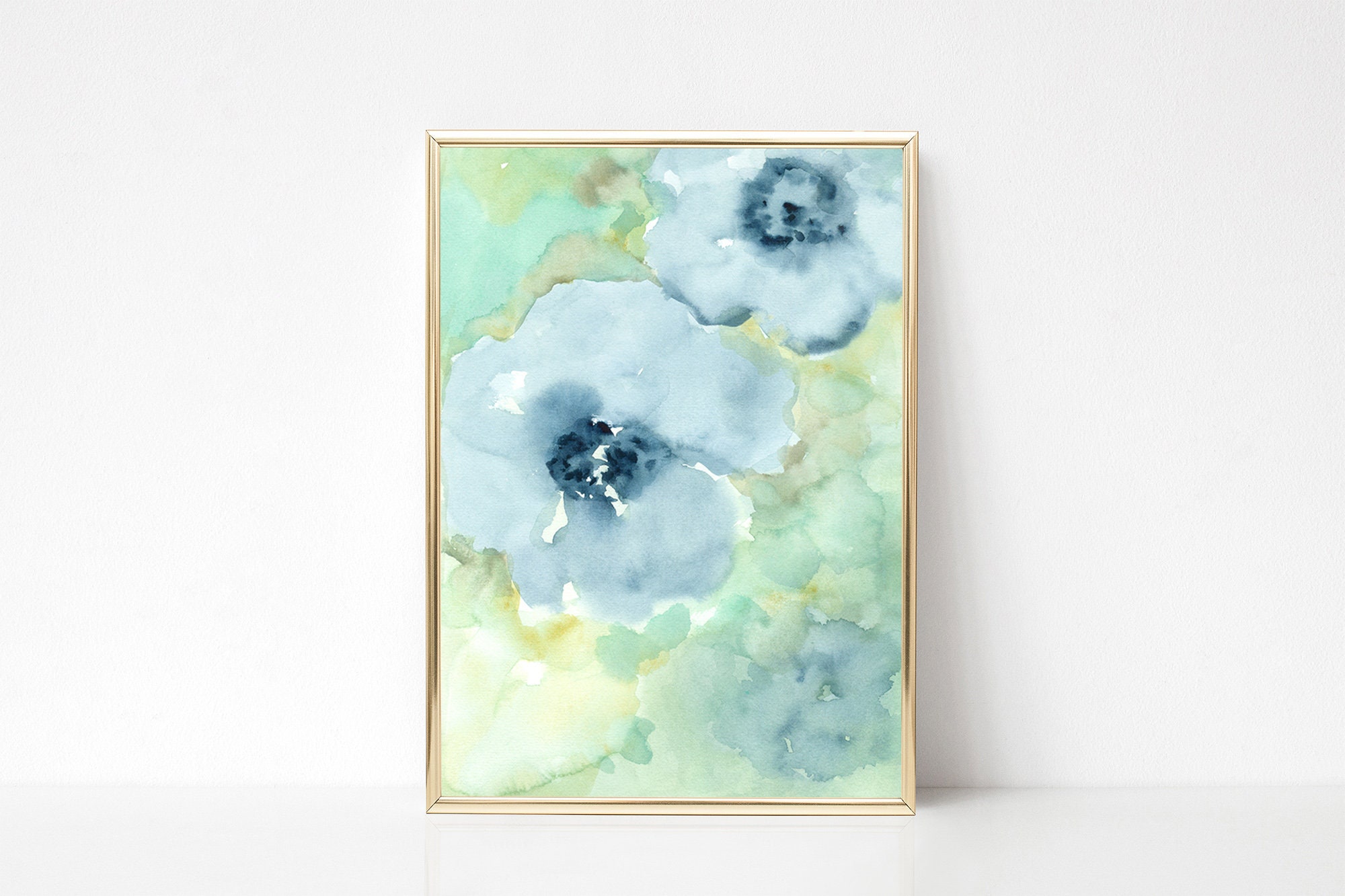 Blue Abstract Flower Watercolor Printable Wall Art Instant - Etsy