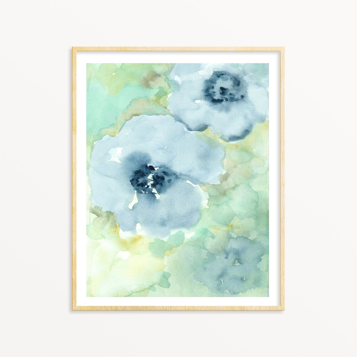 Blue Abstract Flower Watercolor Printable Wall Art Instant - Etsy