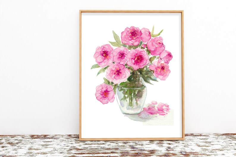 Pink Flower Print Watercolor Flower Wall Art Printable Instant - Etsy