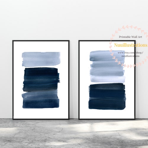 Abstract Blue Watercolor Print Printable Wall Art Set of 2 | Etsy