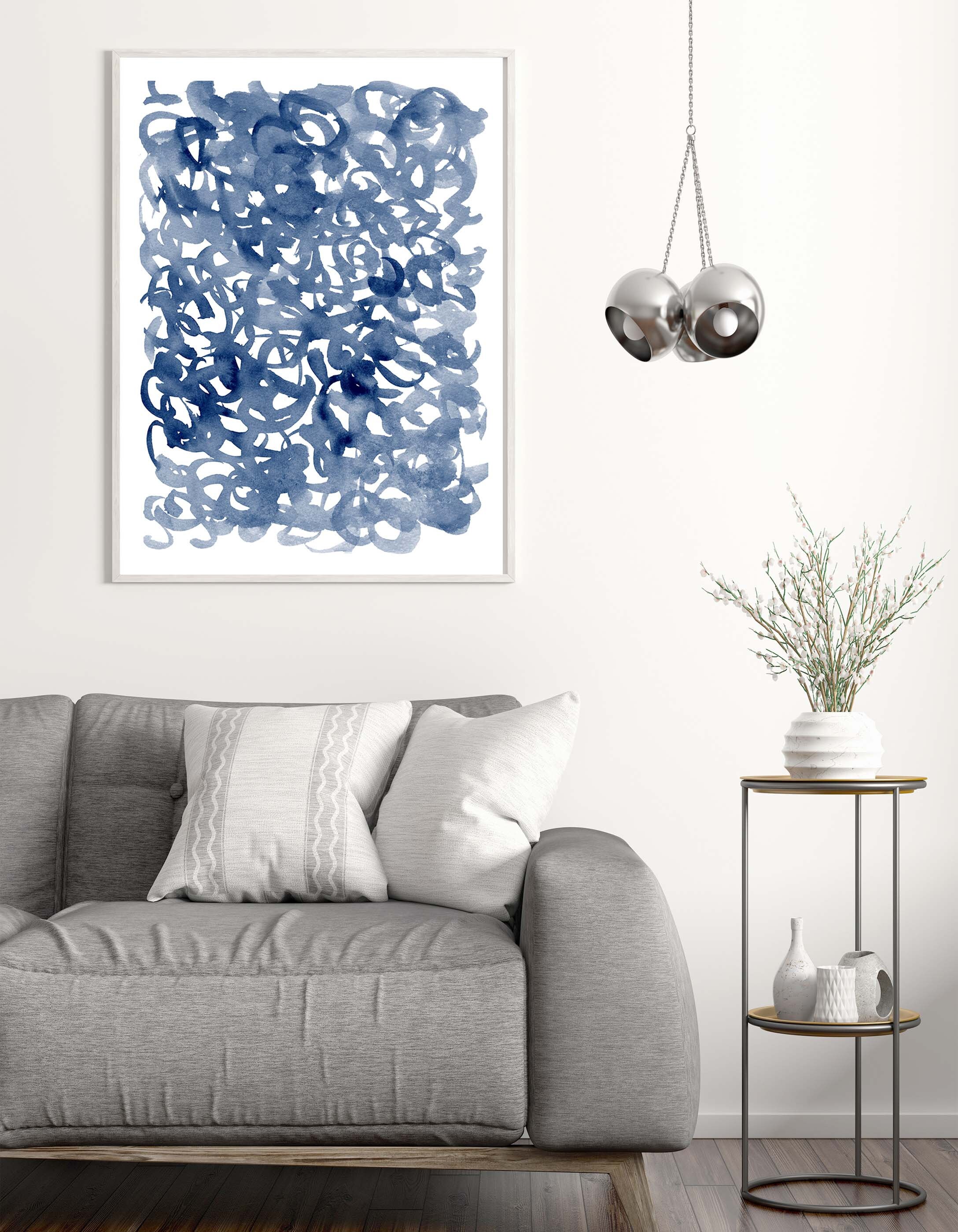 Abstract Blue Print Watercolor Brush Strokes Printable Wall | Etsy