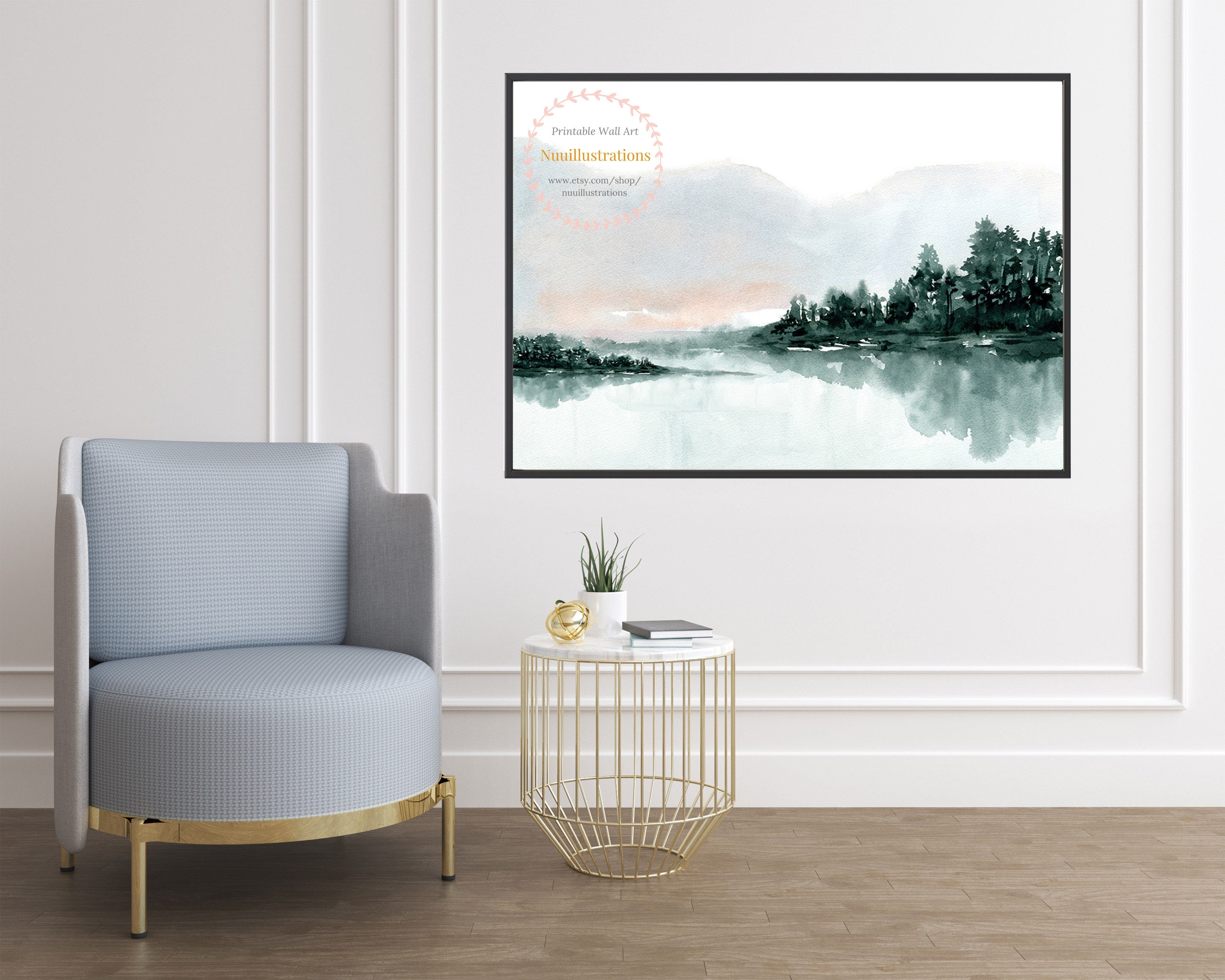 Landscape Printable Wall Art Peaceful Scene Hill Tree Lake - Etsy