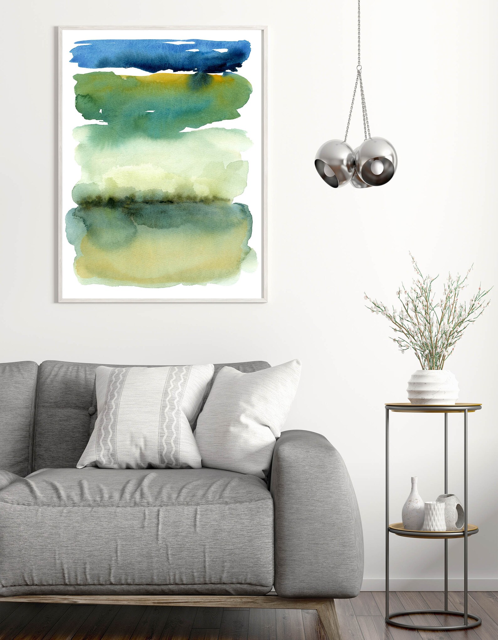 Abstract Watercolor Print Blue Green Stripes Printable Wall - Etsy