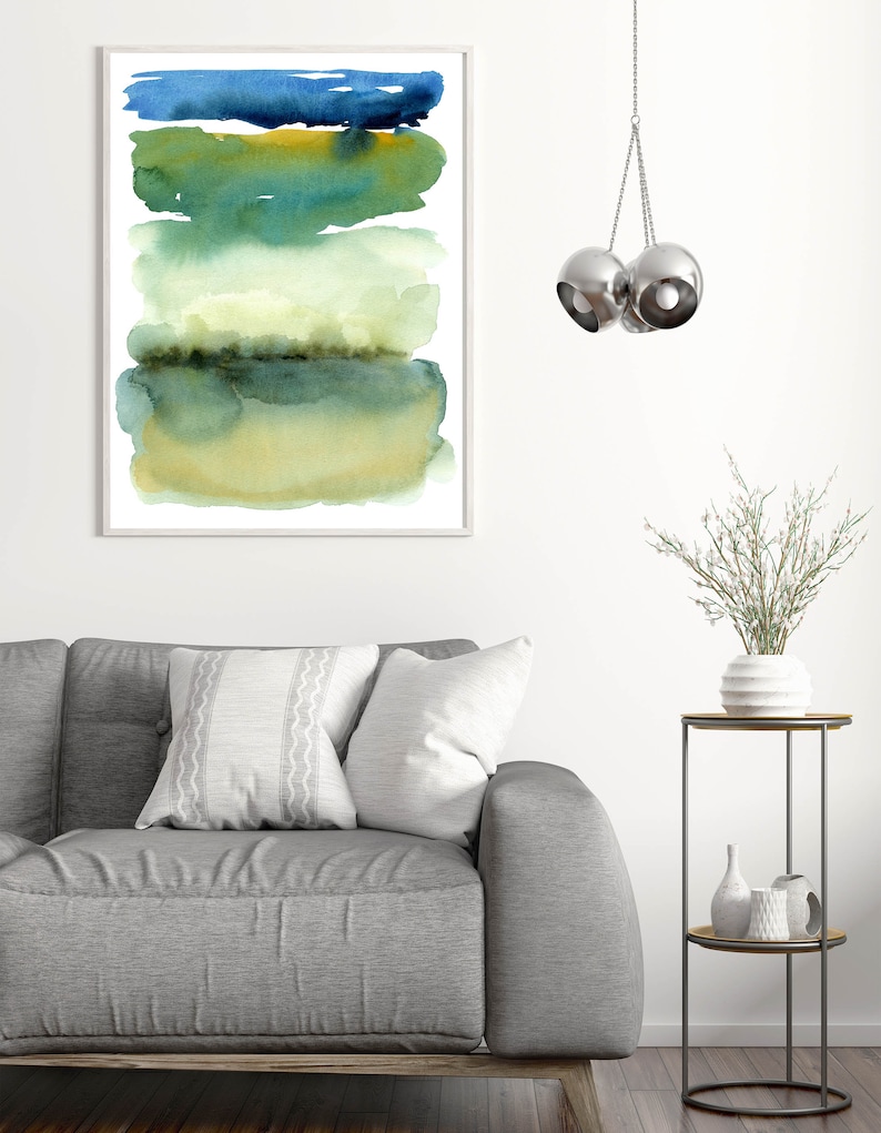Abstract Watercolor Print Blue Green Stripes Printable Wall | Etsy