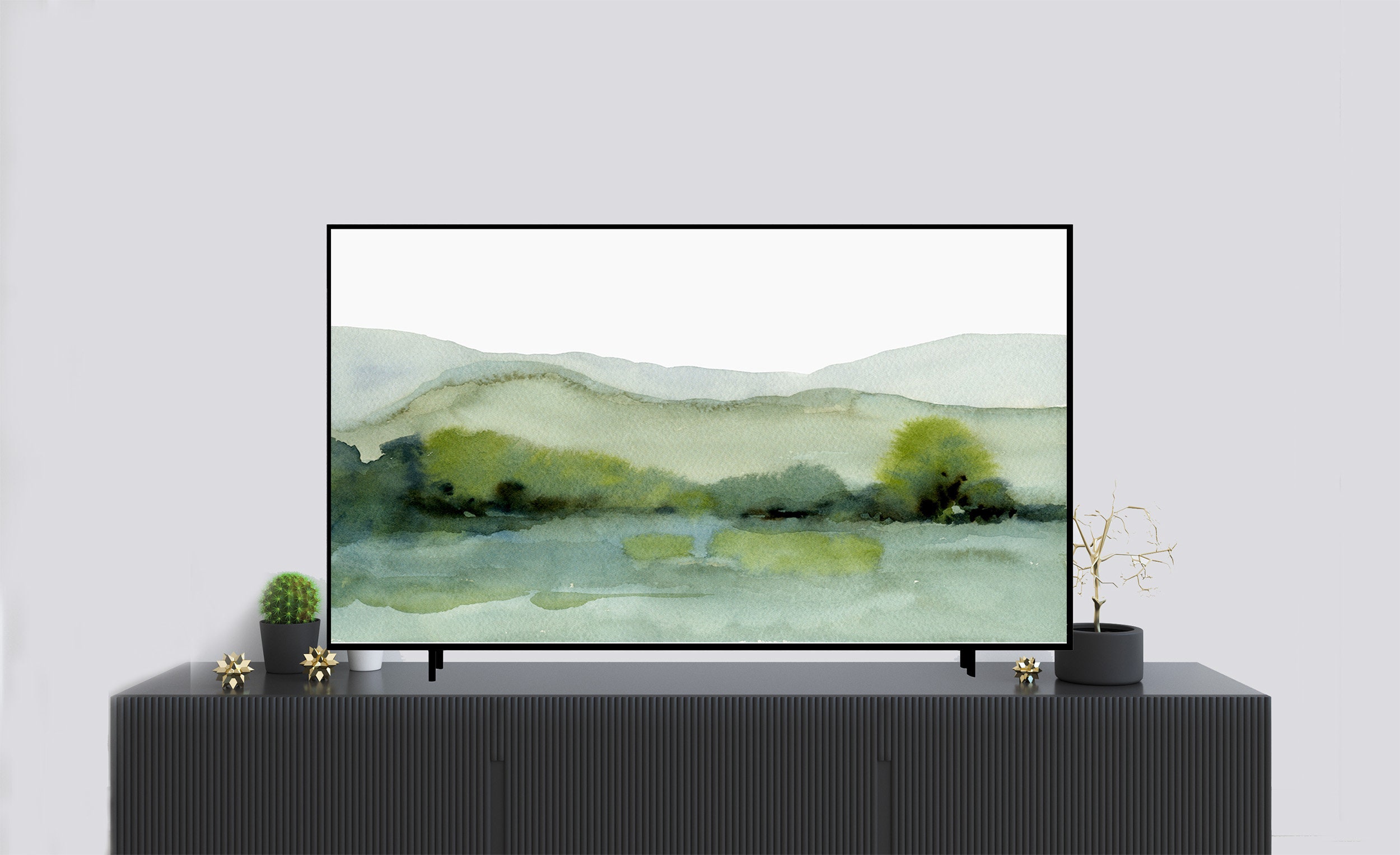Frame TV Art Watercolor Landscape Green Neutral Landscape | Etsy