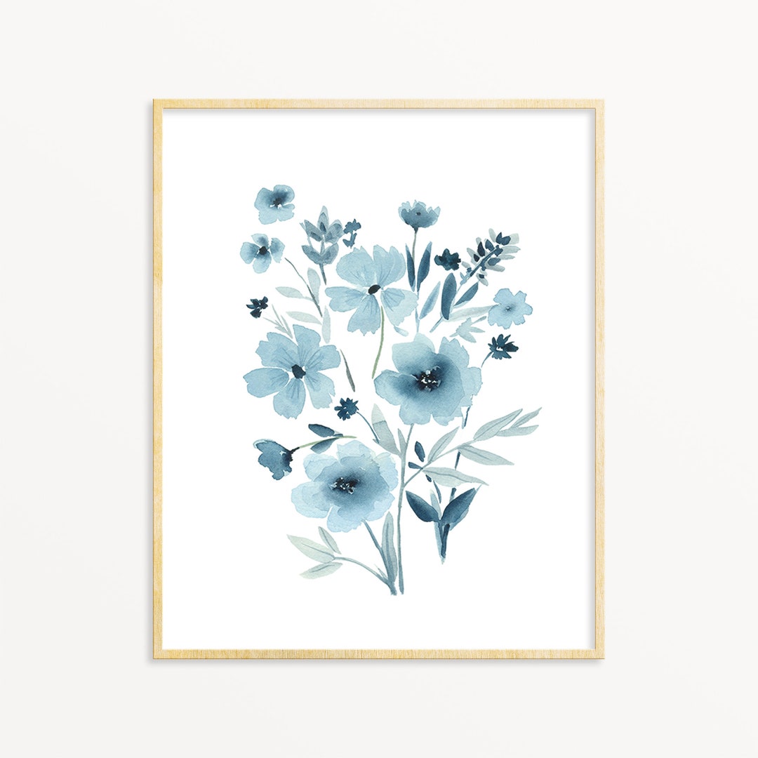 Blue Flower Print Printable Wall Art Abstract Floral Bouquet Print ...