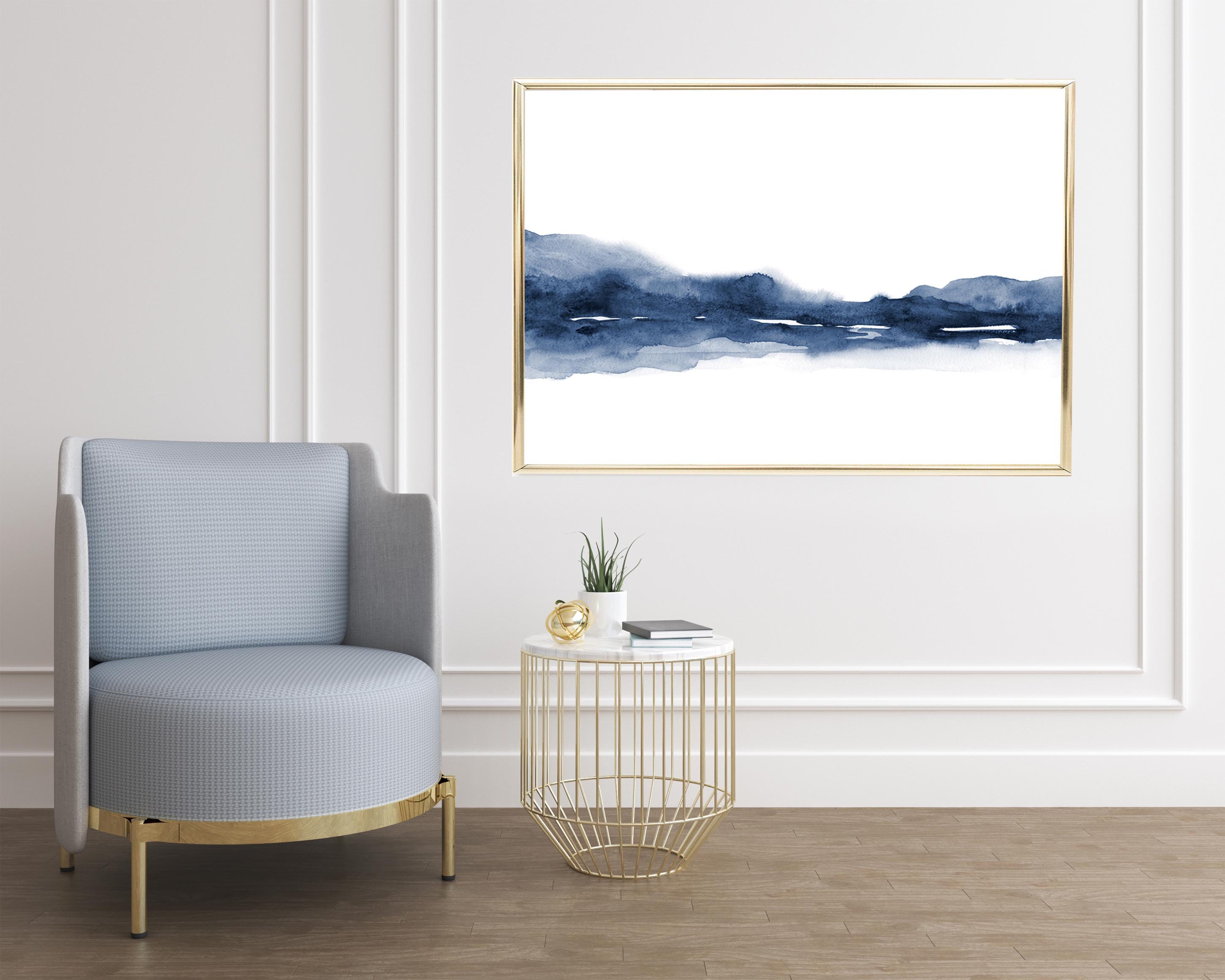 Neutral Blue Landscape Print Minimal Abstract Watercolor | Etsy