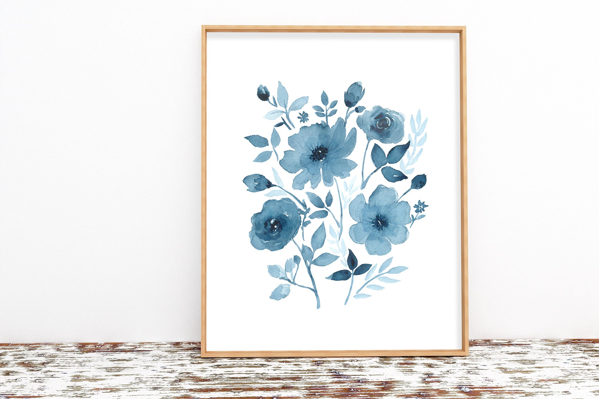 Blue Flower Print Printable Wall Art Abstract Floral Bouquet | Etsy