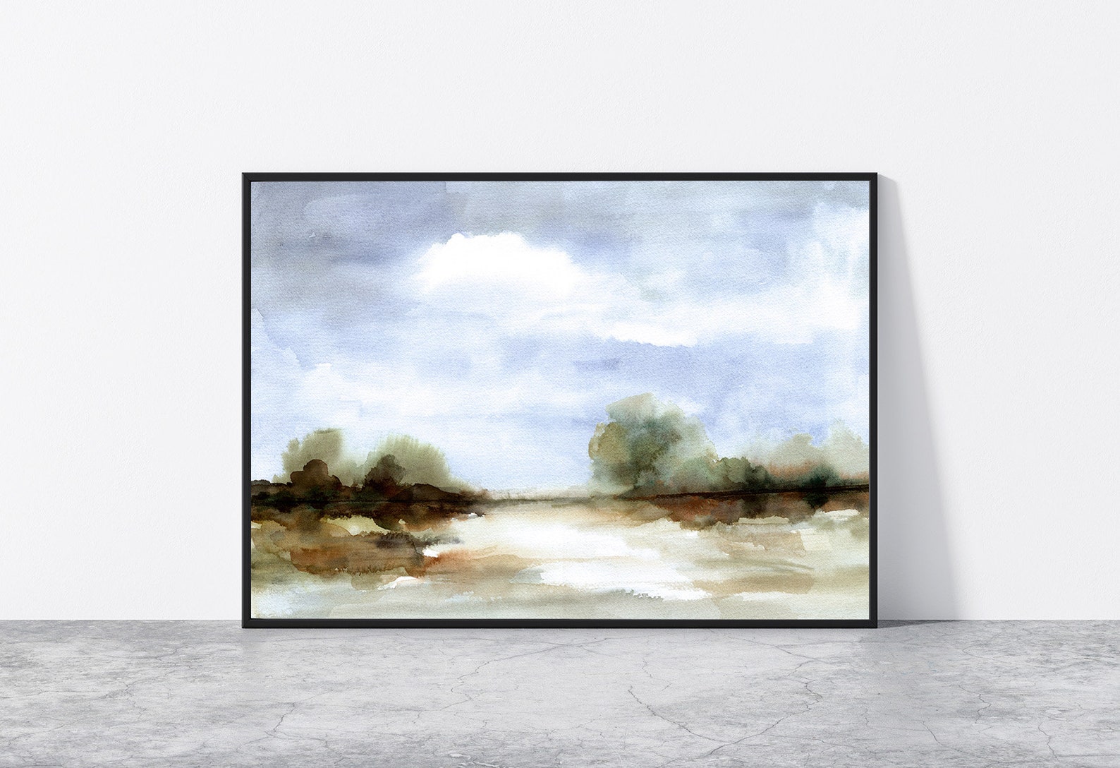 Neutral Landscape Watercolor Print Sky and Field Printable - Etsy