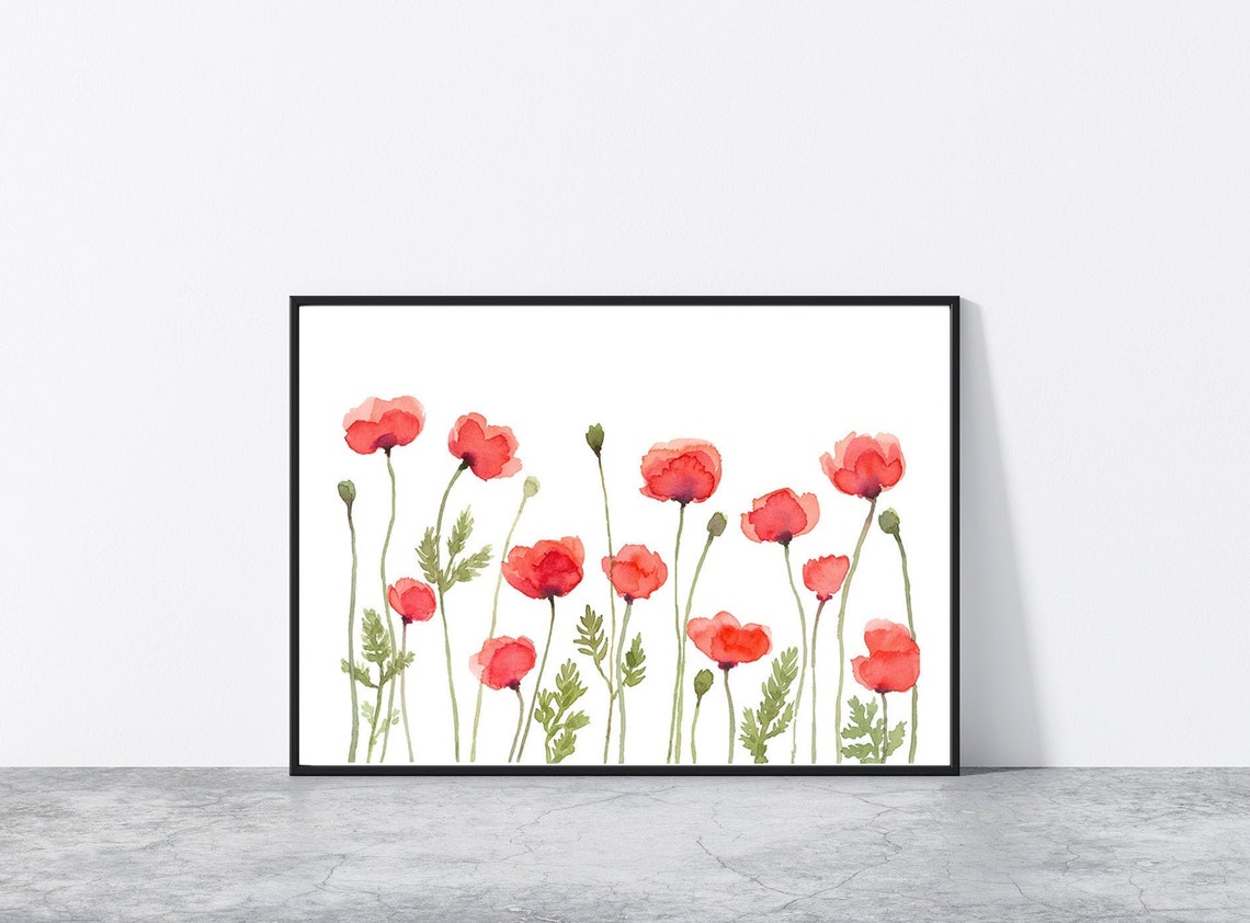 Poppy Flower Print Printable Wall Art instant Download DIY | Etsy