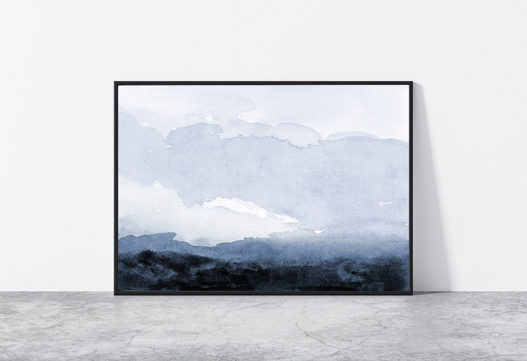 Abstract Watercolor Landscape Wall Art Indigo Blue Print | Etsy