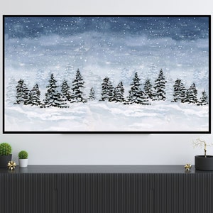Frame TV Art Winter Snowfall Pine Treelandscape Watercolor Christmas ...
