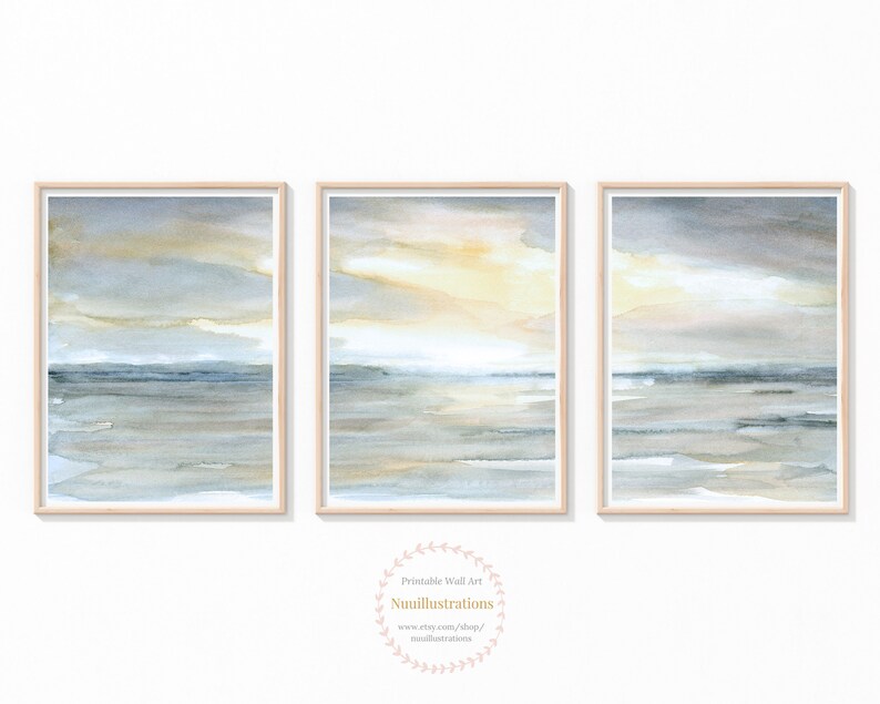 Soft Silver Sunset Landscape Printable Wall Art Abstract | Etsy