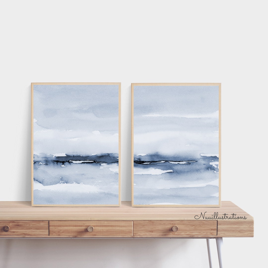 Blue Abstract Landscape Printable Wall Art, Watercolor Modern ...