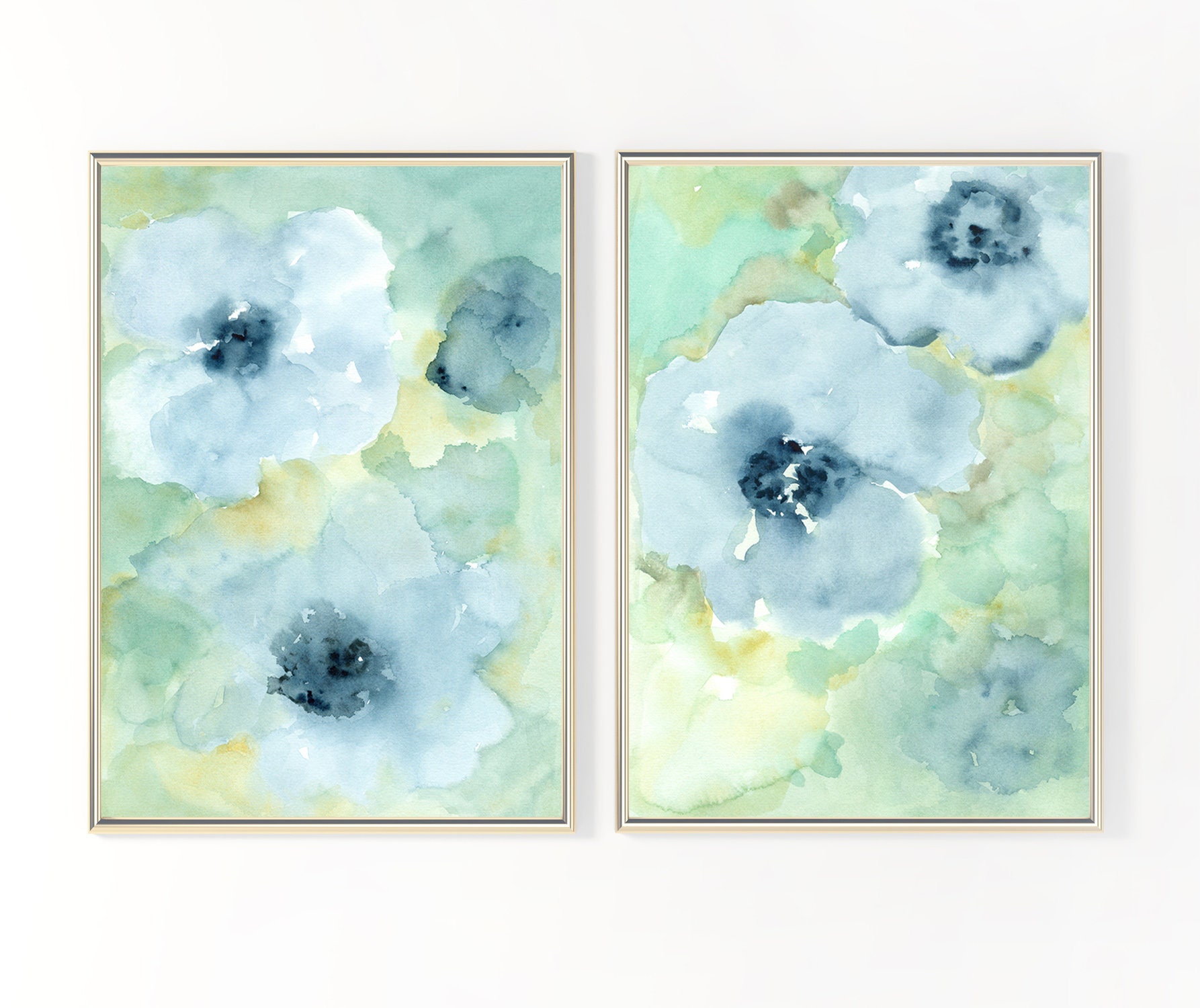 Blue Abstract Flower Printable Wall Art Set Instant Download | Etsy