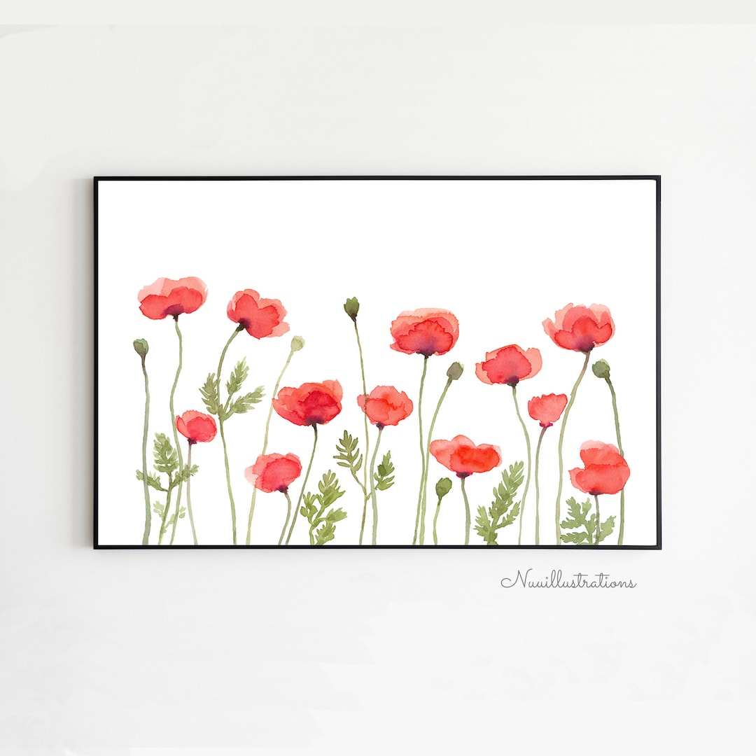 Poppy Flower Print Printable Wall Art Instant Download DIY Print Red ...