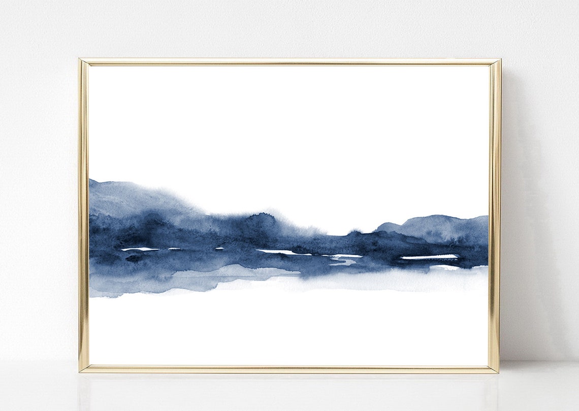 Neutral Blue Landscape Print Minimal Abstract Watercolor | Etsy