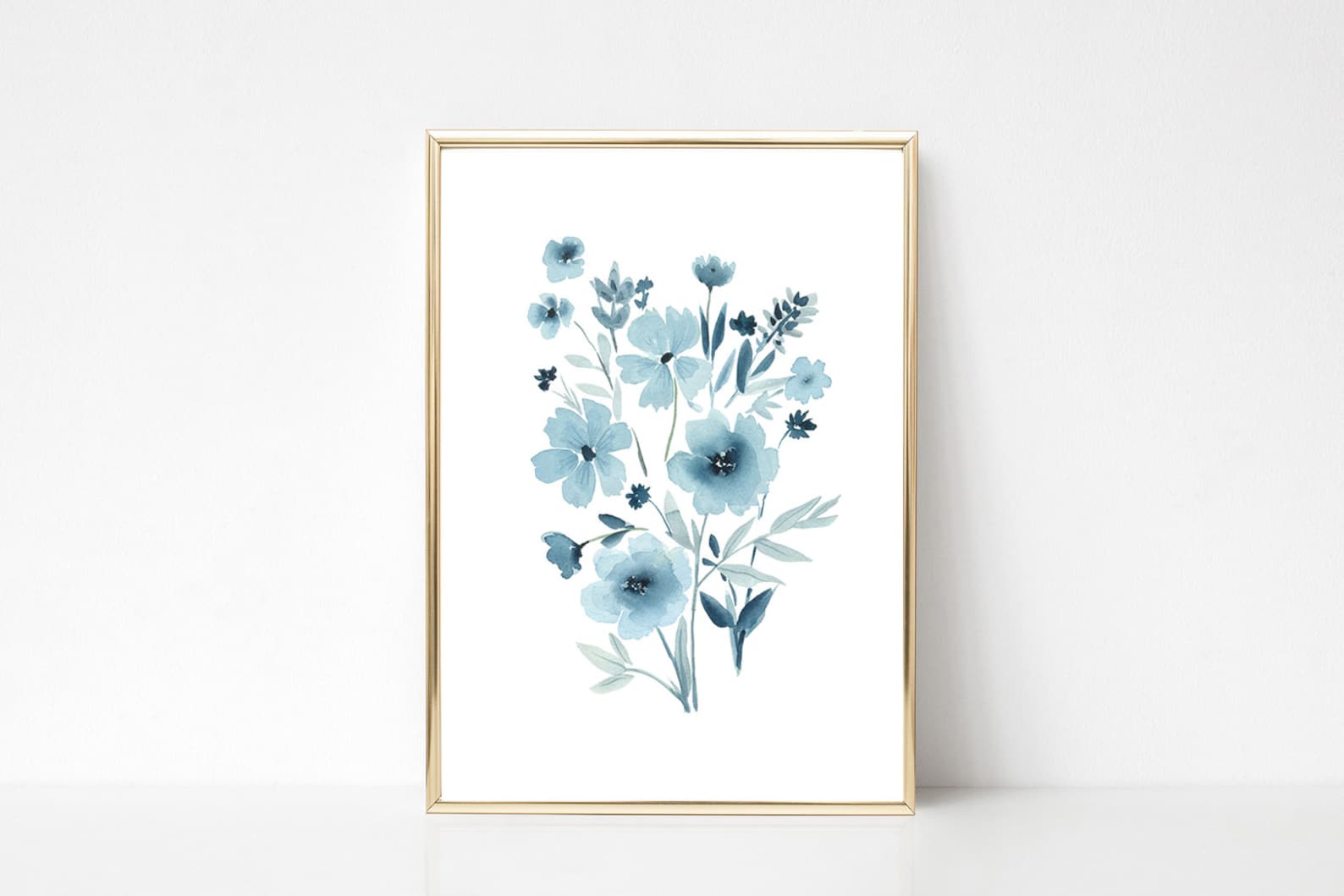 Blue Flower Print Printable Wall Art Abstract Floral Bouquet - Etsy