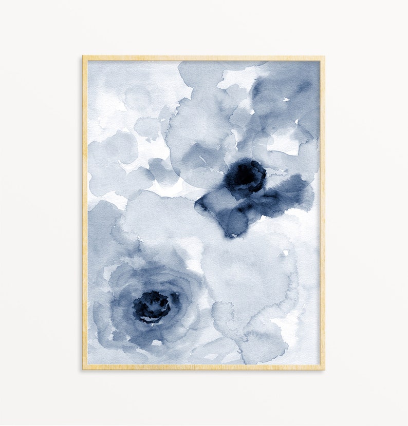 Blue Abstract Flower Printable Wall Art Instant Download DIY - Etsy