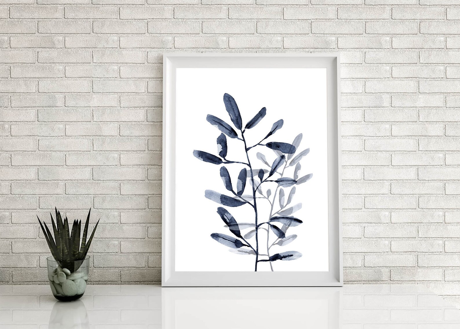 Leaf Print Blue Leaves Printable Wall Art Watercolor Leaves | Etsy