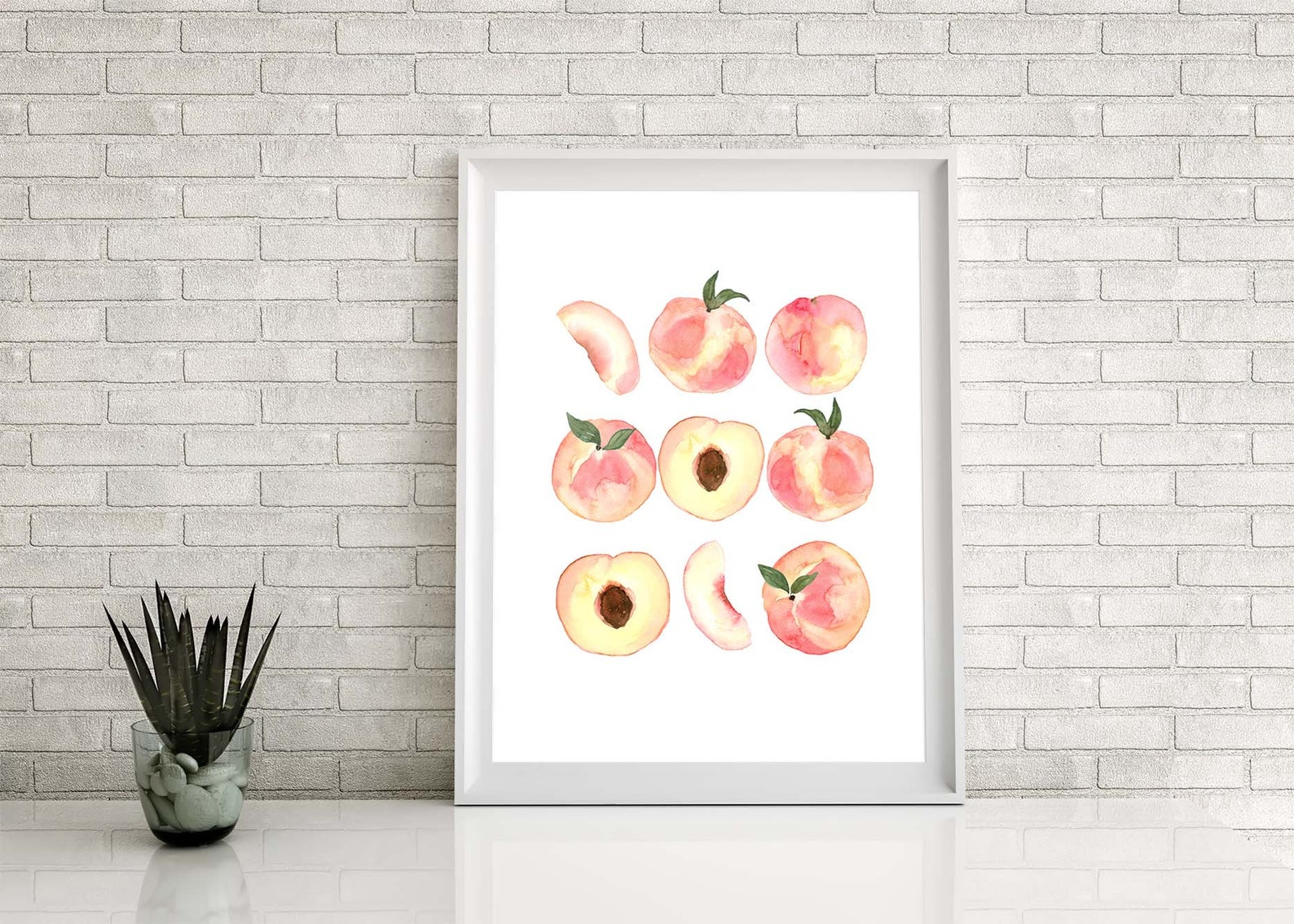 Watercolor Peach Fruit Print Printable Wall Art Instant - Etsy