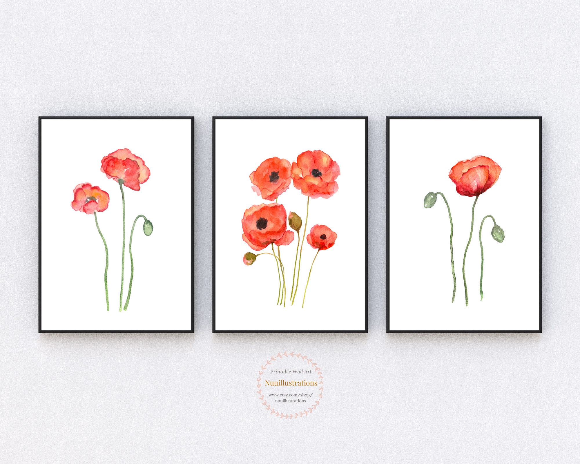Poppy Flower Art Print Set Instant Download DIY Printable - Etsy