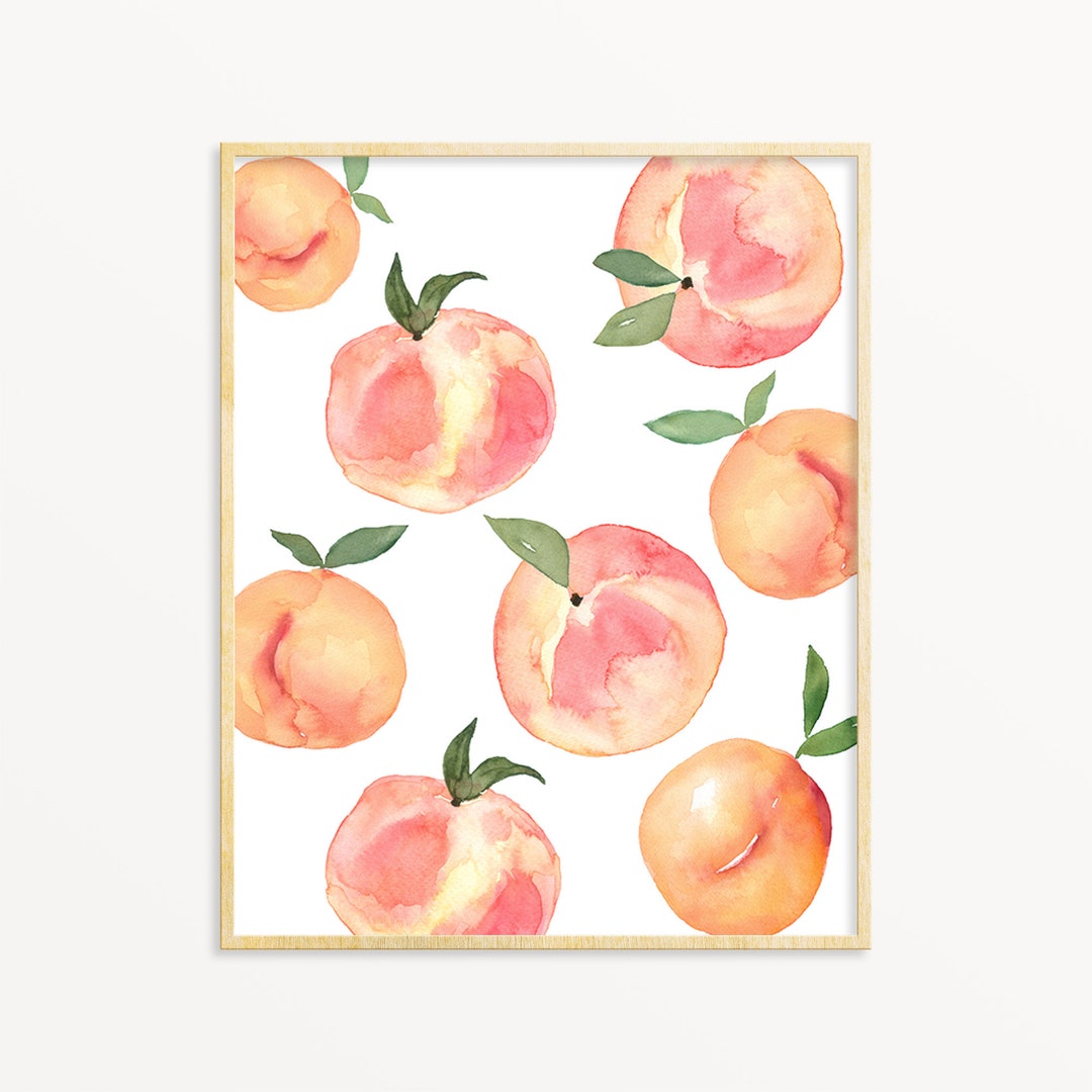 Watercolor Peach Print Fruit Print Kitchen Art Fruit Printable Wall Art ...